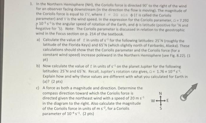 Solved 1. In the Northern Hemisphere (NH), the Coriolis | Chegg.com