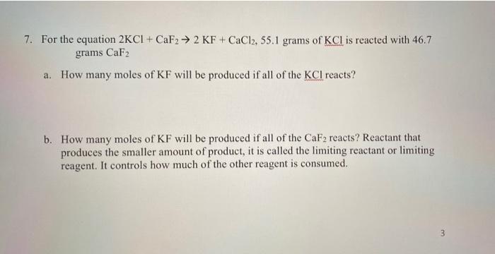 Solved 7. For the equation 2KCI + CaF2 → 2 KF +CaCl2, 55.1 | Chegg.com