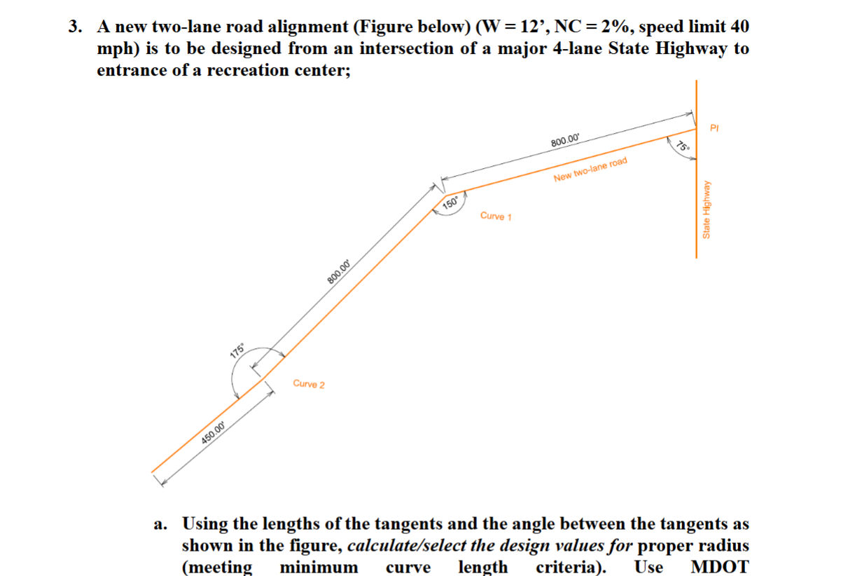 Solved 3. ﻿A new two-lane road alignment (Figure | Chegg.com