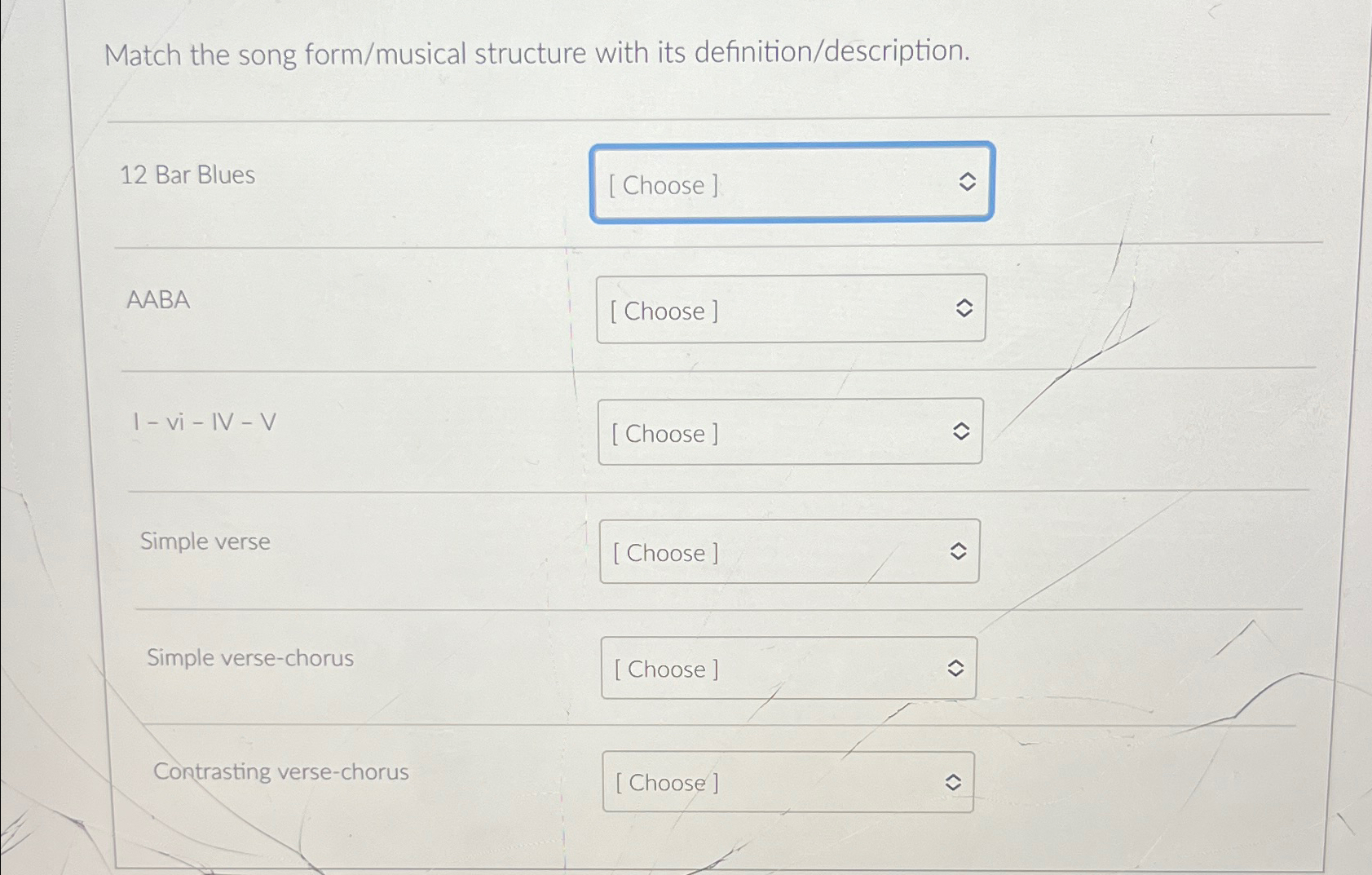 Solved Match the song form/musical structure with its | Chegg.com