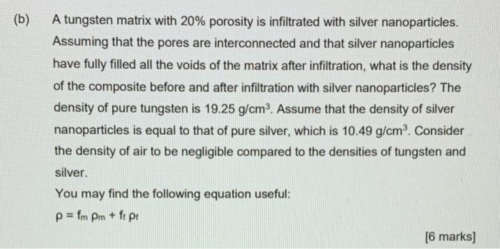Solved (b) A tungsten matrix with 20% porosity is | Chegg.com