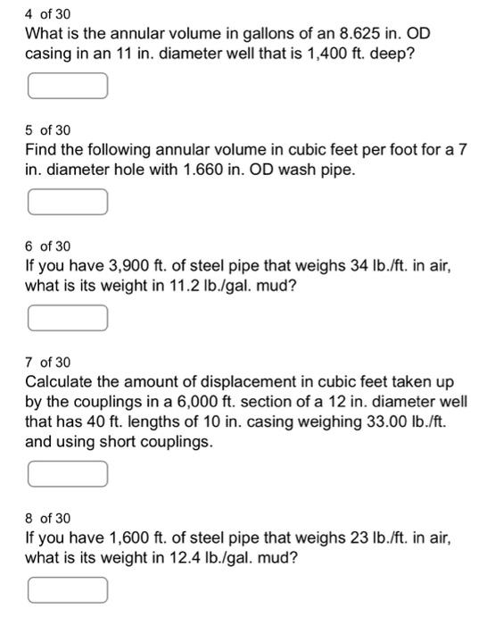 Solved 4 of 30 What is the annular volume in gallons of an | Chegg.com