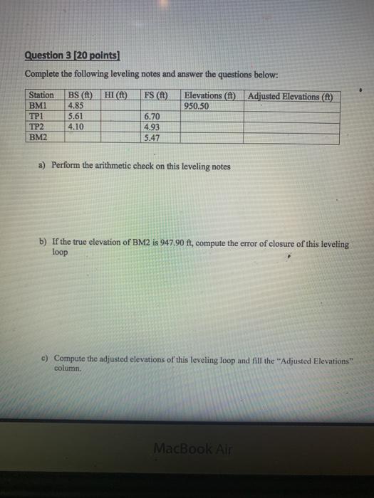 Solved Question 3 (20 points) Complete the following | Chegg.com
