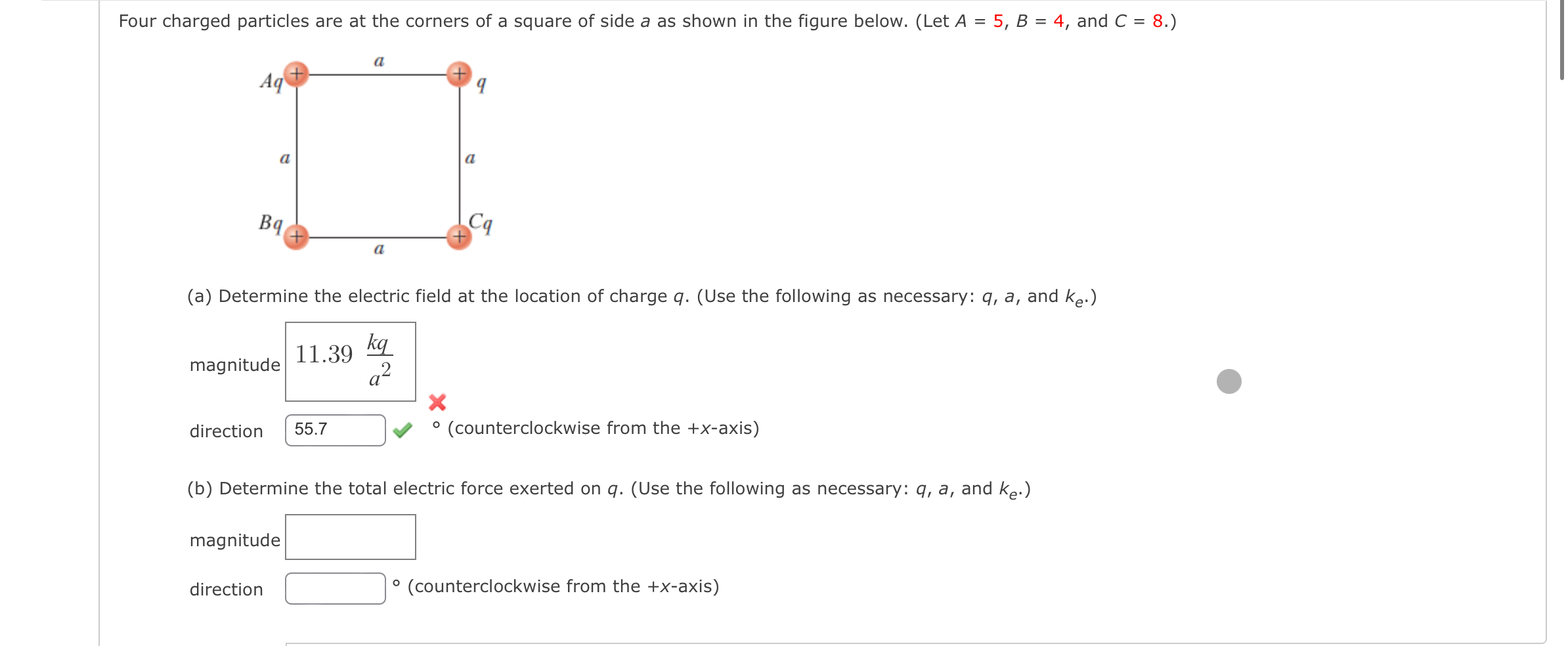 Solved Four charged particles are at the corners of a square | Chegg.com
