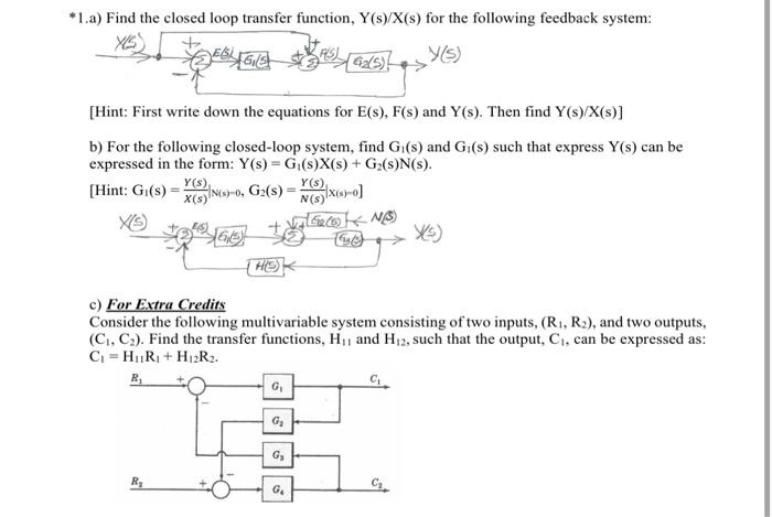 Solved 1. a) Find the closed loop transfer function, | Chegg.com