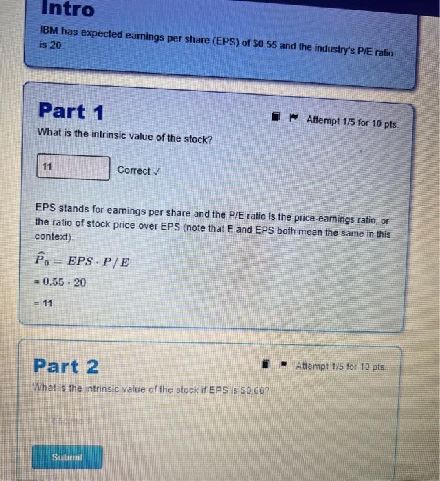 Solved Intro IBM has expected earnings per share (EPS) of | Chegg.com