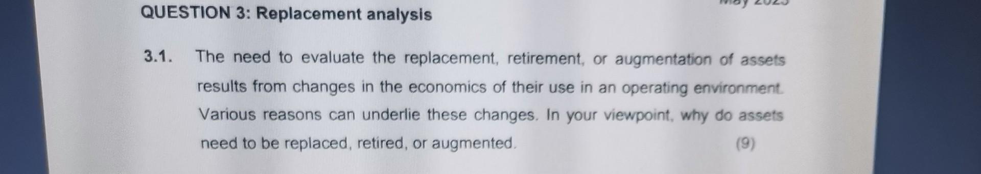 Solved 3.1. The need to evaluate the replacement, | Chegg.com