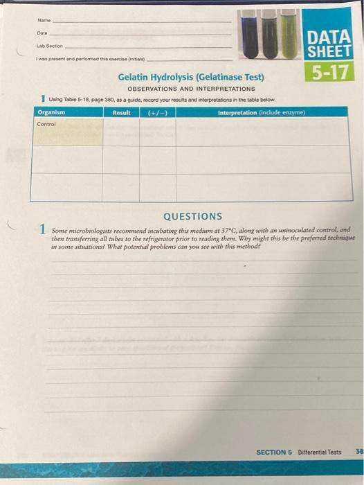 Solved Gelatin Hydrolysis (Gelatinase Test) | Chegg.com