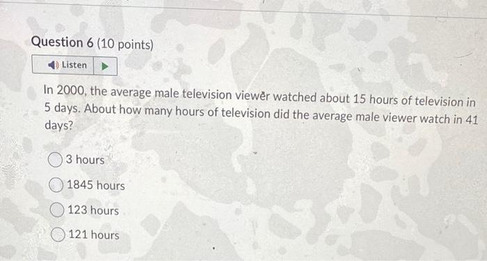 Solved In 2000 , the average male television viewër watched | Chegg.com