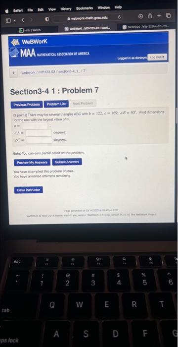 Solved There may be several triangles ABC with b=122,c=169, | Chegg.com