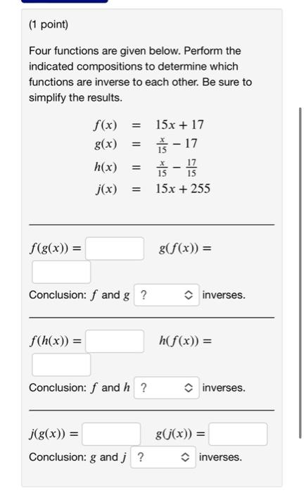 Solved Four functions are given below. Perform the indicated | Chegg.com