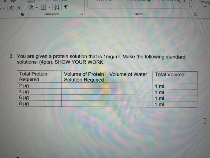 Solved 3. You are given a protein solution that is 1mg/ml. | Chegg.com