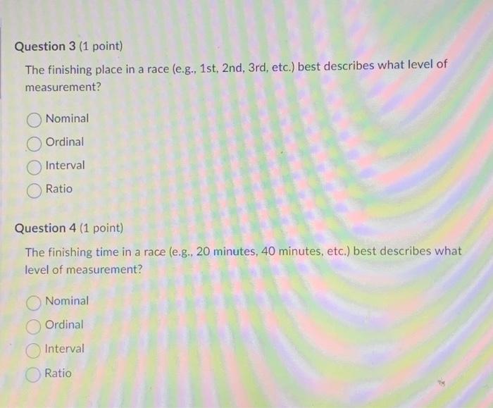 Solved The finishing place in a race (e.g., 1st, 2nd, 3rd, | Chegg.com