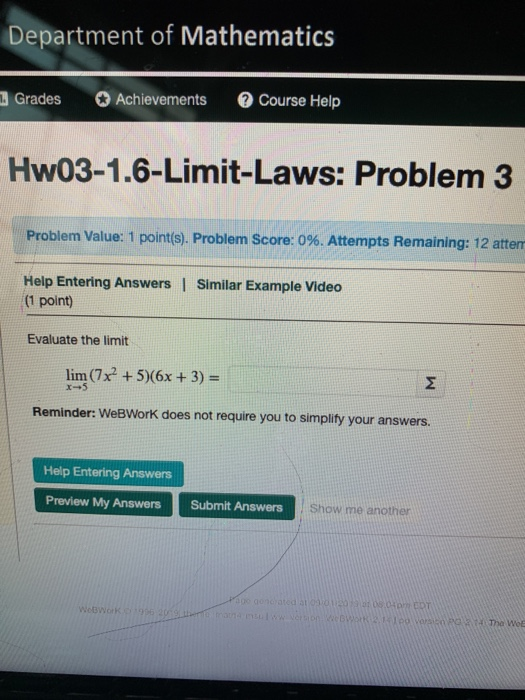 Solved Hw02-1.5-Limits: Problem 10 Problem Value: 1 | Chegg.com