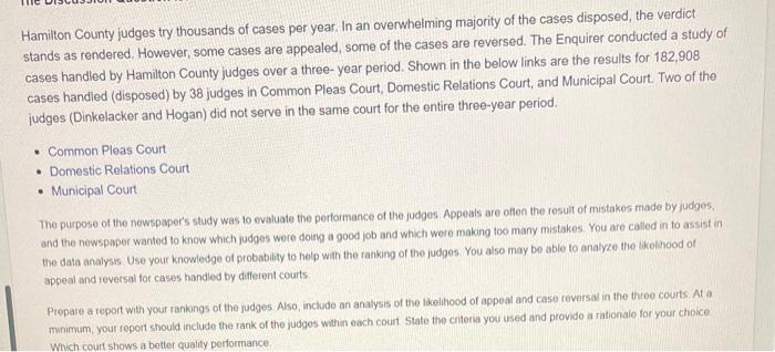 Solved Hamilton County judges try thousands of cases per | Chegg.com
