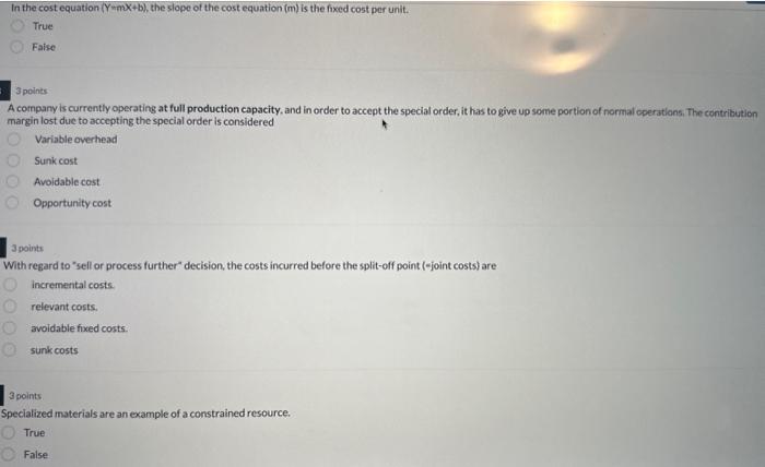 Solved In the cost equation (Y=mX+b), the slope of the cost | Chegg.com
