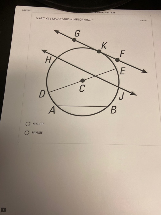 Solved 31/31/2020 Is ARC KJ MAJOR ARC or MINOR ARC? кг O | Chegg.com