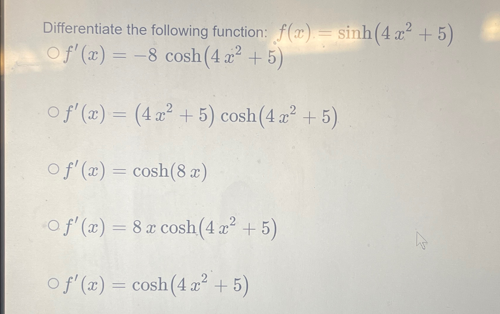 Solved Differentiate the following function: | Chegg.com