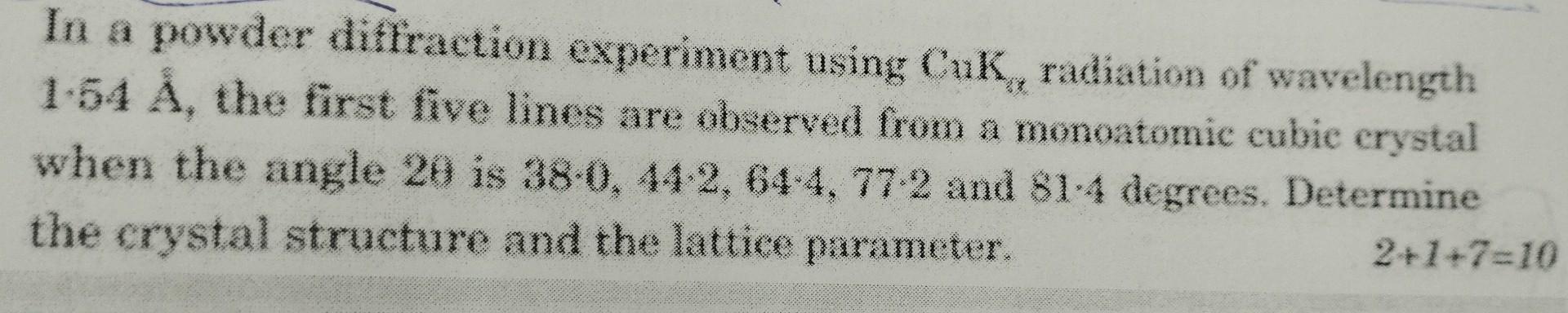 Solved In a powder diffraction experiment using CuKa | Chegg.com