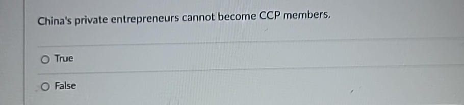 Solved China's private entrepreneurs cannot become CCP | Chegg.com