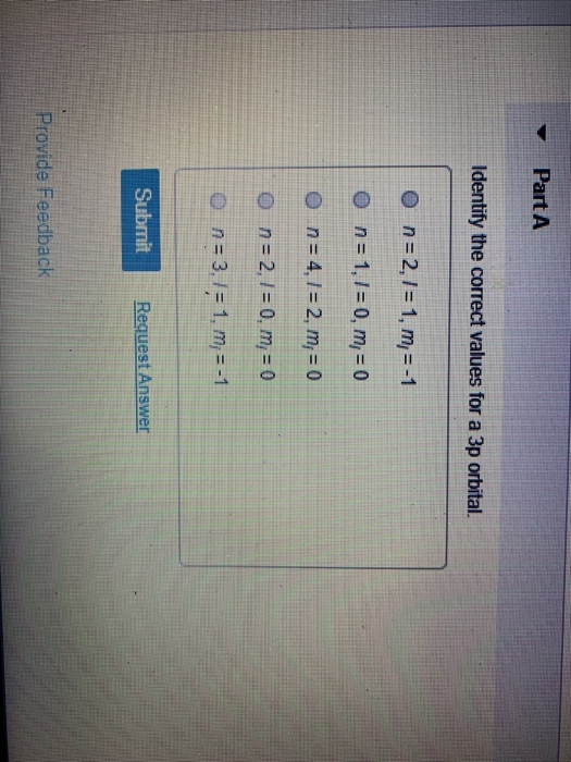 Solved Part A Identify the correct values for a 3p orbital. | Chegg.com