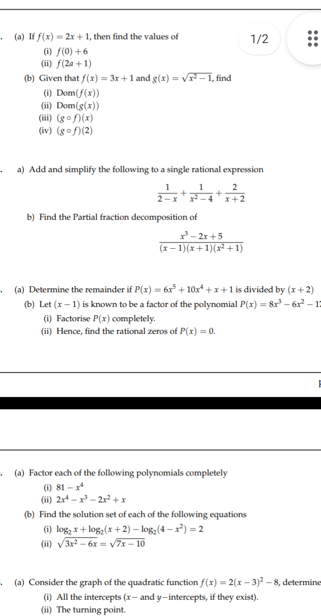 Solved (a) If f(x)=2x+1, then find the values of (i) f(0)+6 | Chegg.com
