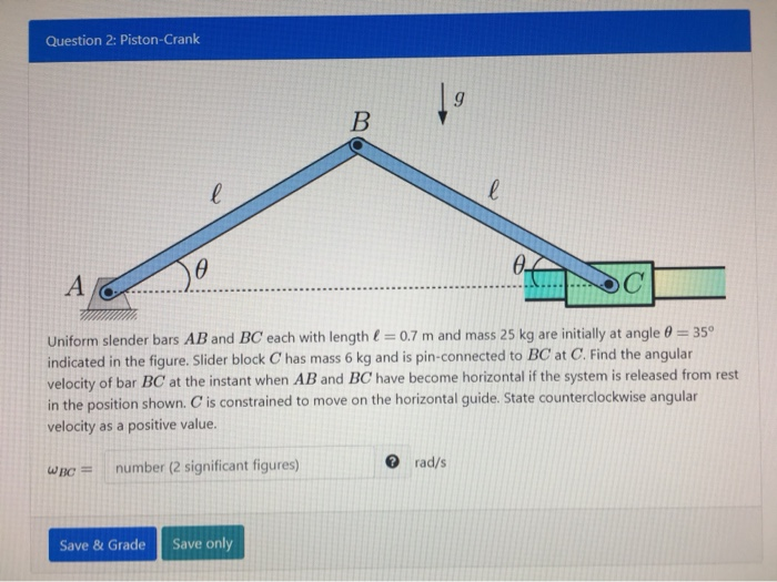 Solved Question 2: Piston-Crank ОС Uniform slender bars AB | Chegg.com