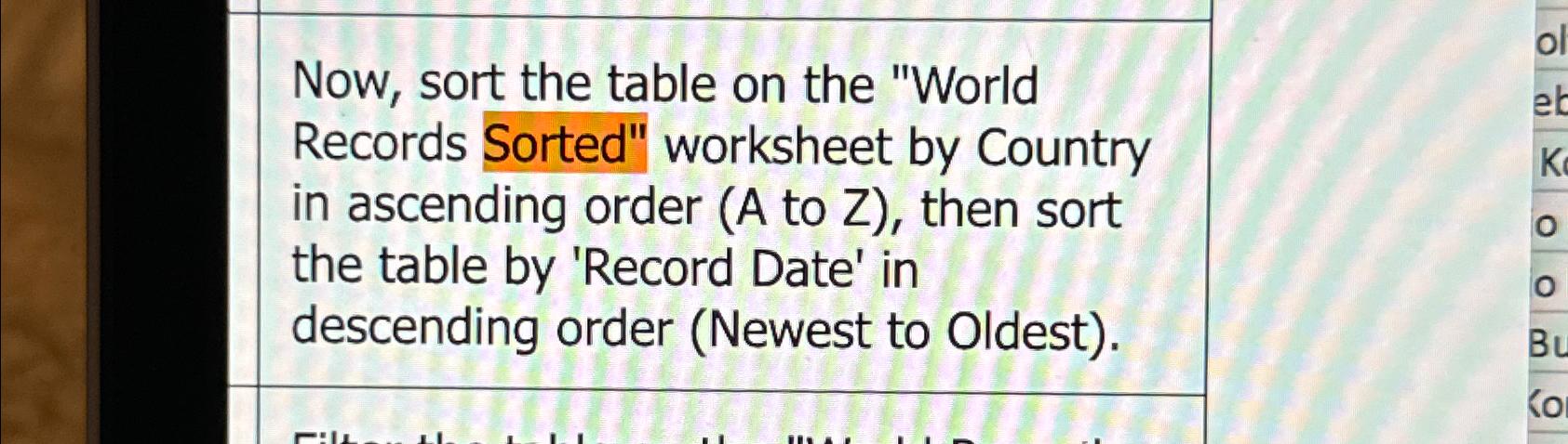 Solved Now, sort the table on the "World Records Sorted" | Chegg.com