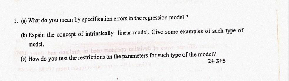 Solved 3. (a) What do you mean by specification errors in | Chegg.com