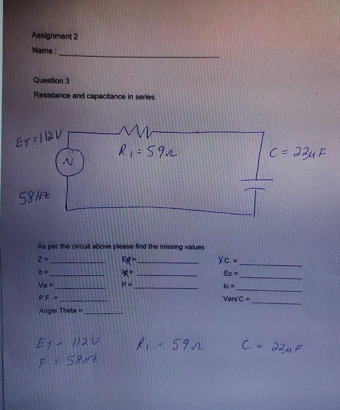 Solved Assignment 2 Name Question 3 Resistance and | Chegg.com