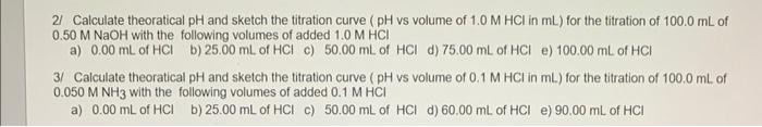 Solved 2/ Calculate theoratical pH and sketch the titration | Chegg.com