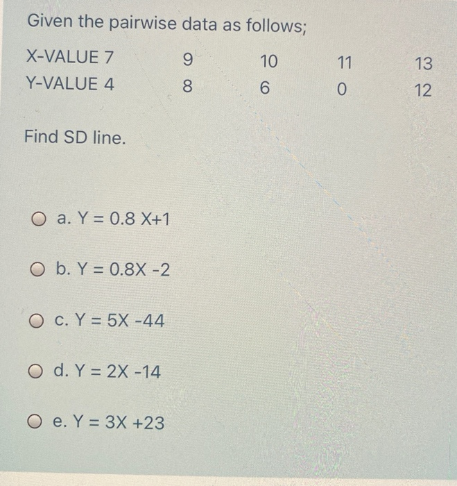 Solved Given the pairwise data as follows; 9 10 11 X-VALUE 7 | Chegg.com