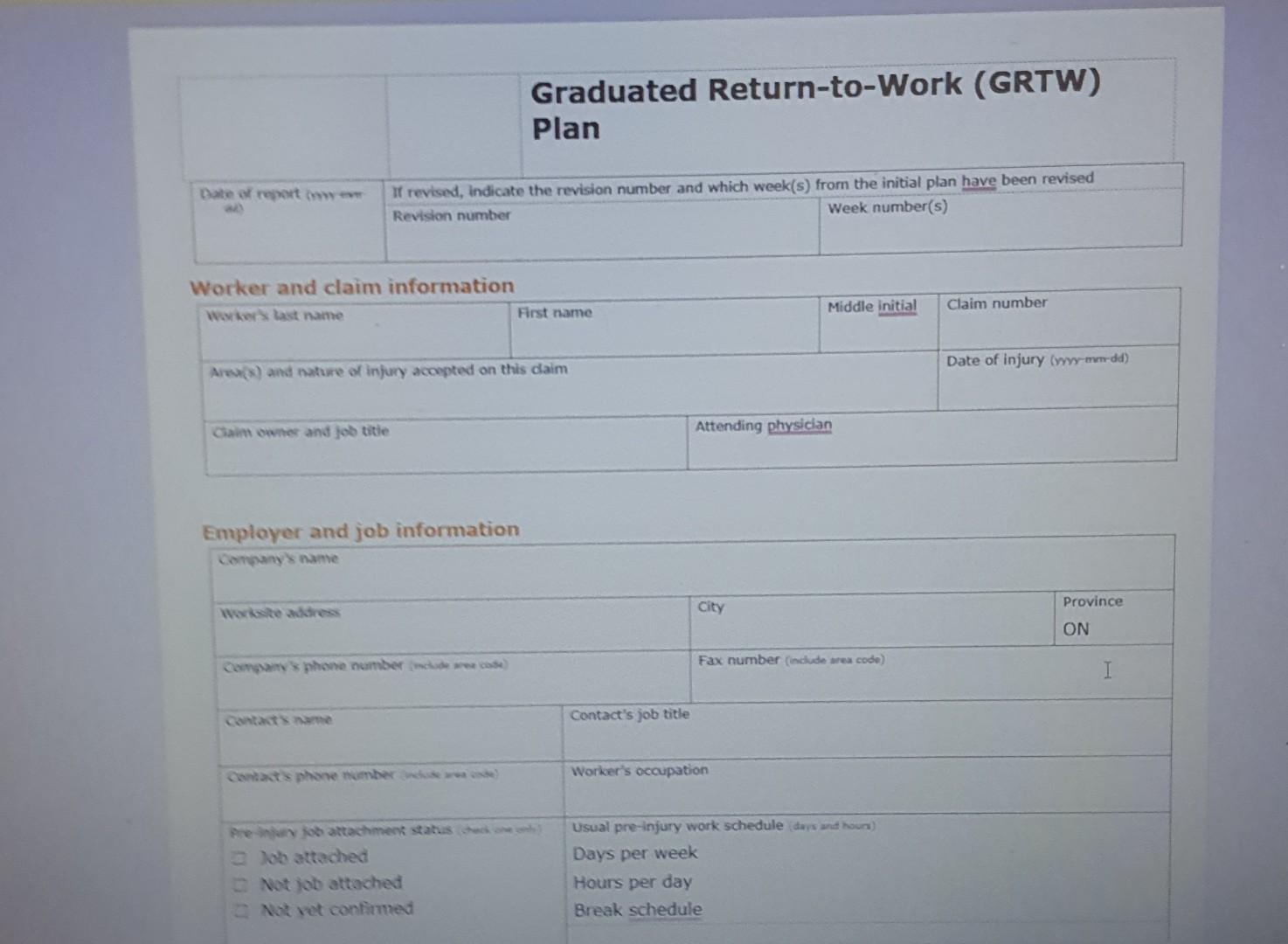 Graduated Return-to-Work (GRTW) Plan | Chegg.com