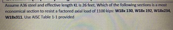 Solved Assume A36 steel and effective length KL is 26 feet. | Chegg.com