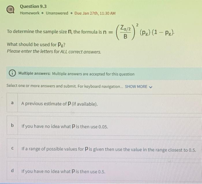 Solved Question 9.3 Homework Unanswered. Due Jan 27th, 11:30 | Chegg.com