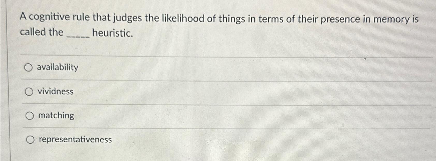 Solved A cognitive rule that judges the likelihood of things | Chegg.com