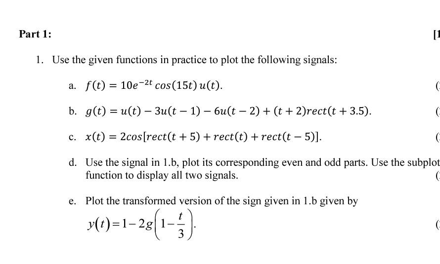 Solved 1. Use the given functions in practice to plot the | Chegg.com