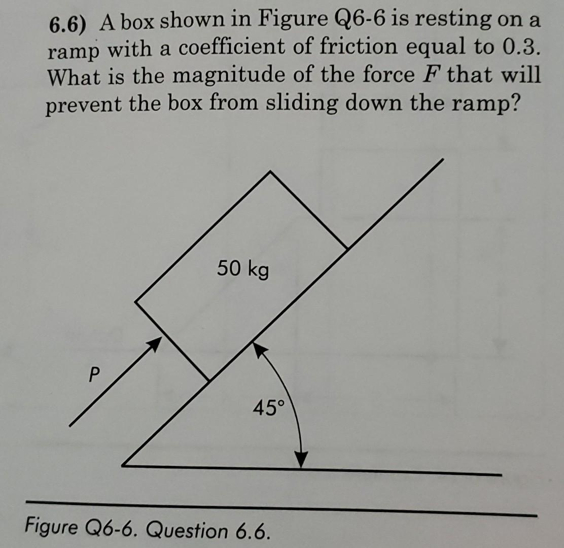 Solved 6.6) A box shown in Figure Q6-6 is resting on a ramp | Chegg.com