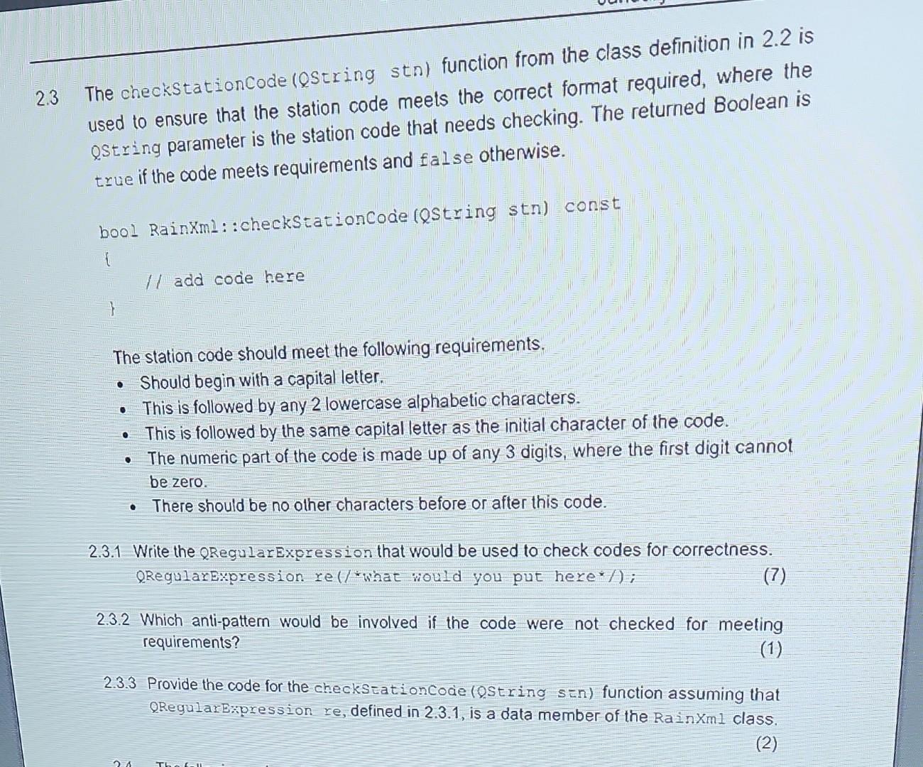 Solved The checkstationcode (QString stn) function from the | Chegg.com