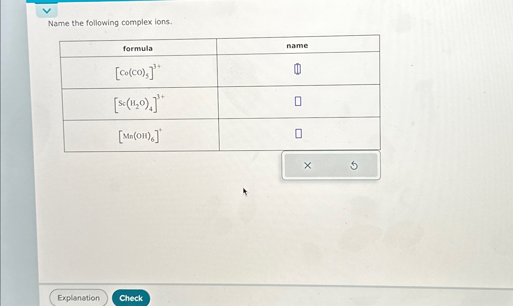 Name the following complex | Chegg.com
