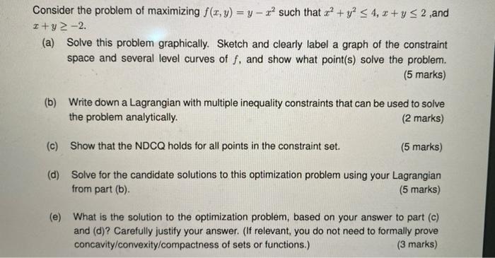 Consider the problem of maximizing f(x,y)=y−x2 such | Chegg.com