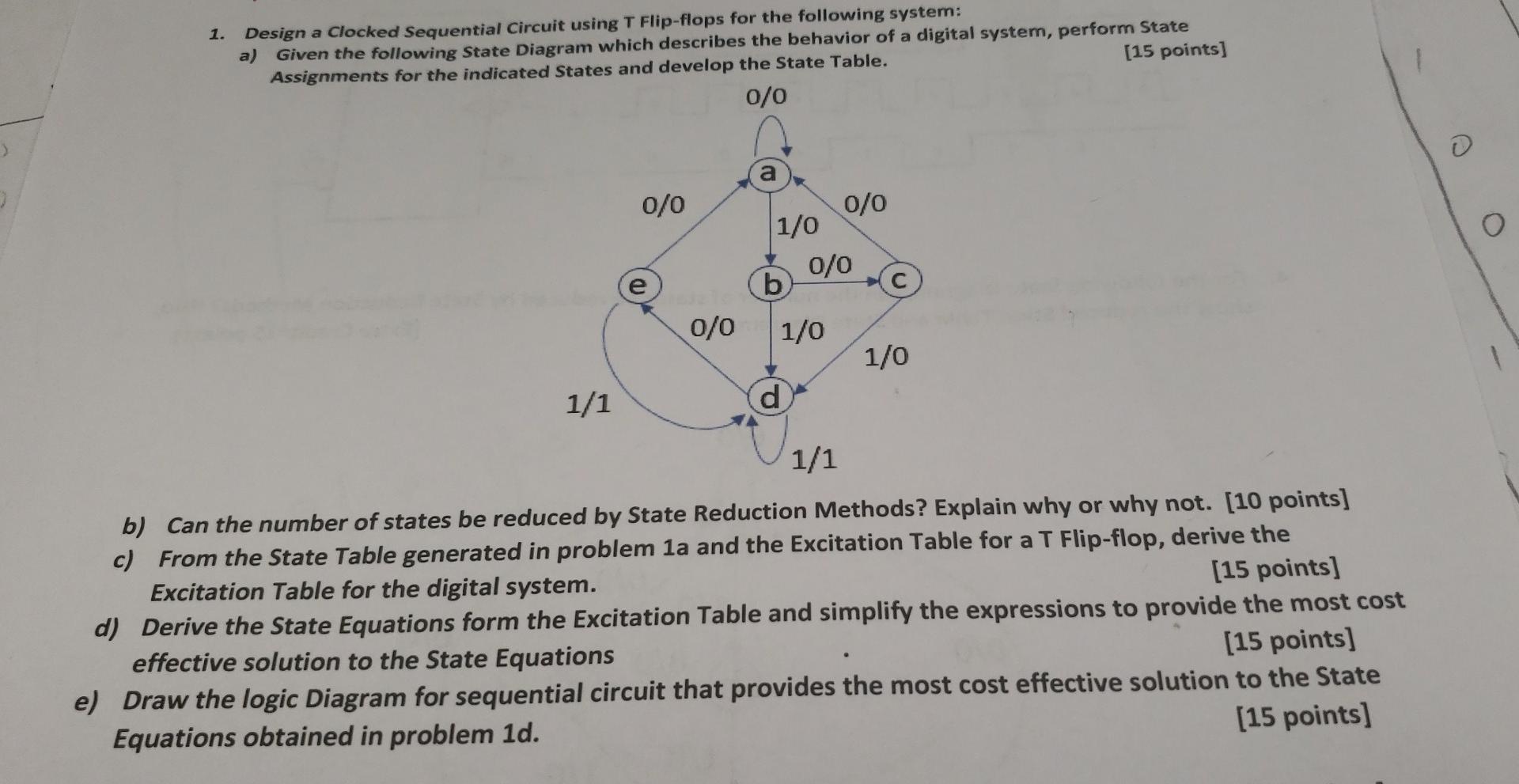 Solved 1) design a clocked sequential circuit using t flip | Chegg.com