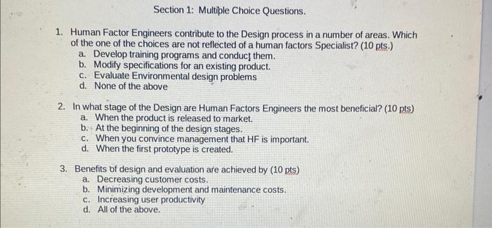 Solved Section 1: Multiple Choice Questions. 1. Human Factor | Chegg.com