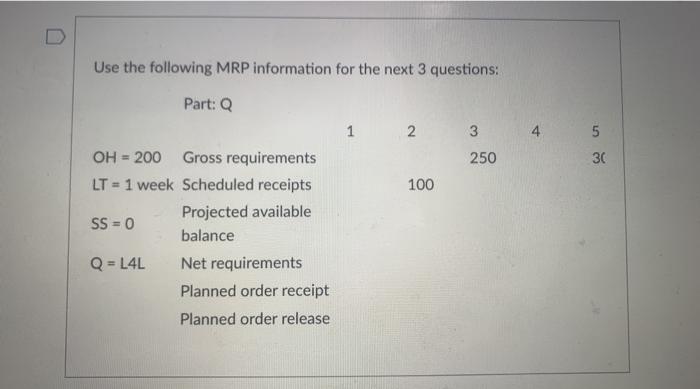 Solved Use the following MRP information for the next 3 | Chegg.com