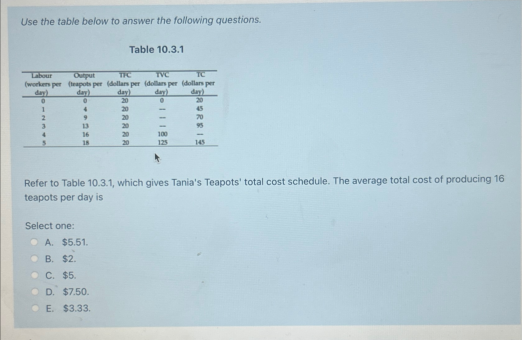 Solved Use the table below to answer the following | Chegg.com