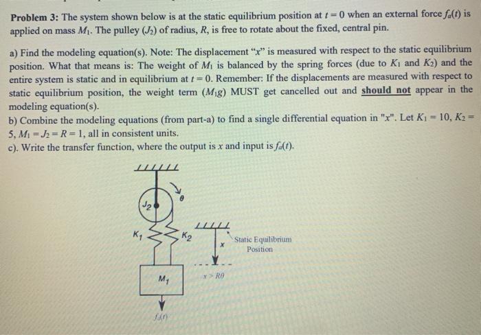 Solved Problem 3: The system shown below is at the static | Chegg.com
