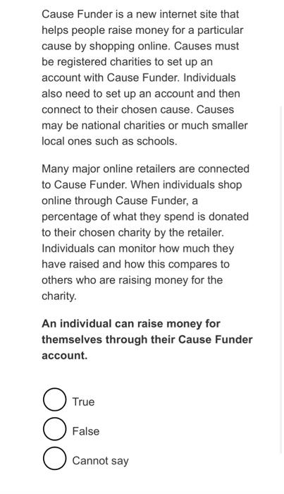 Solved Cause Funder is a new internet site that helps people | Chegg.com