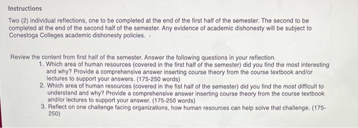 Solved Instructions Two (2) individual reflections, one to | Chegg.com