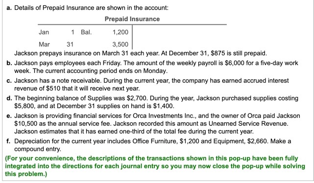 Solved a. Details of Prepaid Insurance are shown in the | Chegg.com