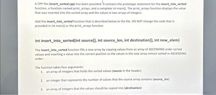 Solved A CPP file (insert_sorted.cpp) has been provided, it | Chegg.com